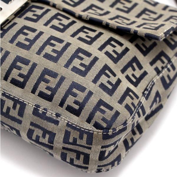 フェンディ FENDI ズッキーノ マンマバケット ショルダーバッグ キャンバス グレー×ネイビー S金具 【68968 ...