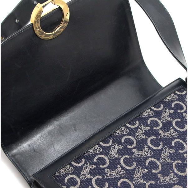 セリーヌ CELINE ヴィンテージ ショルダーバッグ Cサルキー 馬車金具 キャンバス×レザー ネイビー 【69339 ...