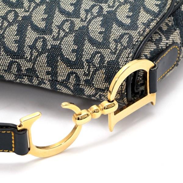 クリスチャンディオール Christian Dior サドルバッグ トロッター ネイビー レザー×キャンバス G金具 【69345 ...