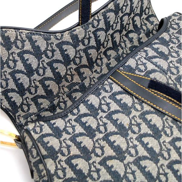 クリスチャンディオール Christian Dior サドルバッグ トロッター ネイビー レザー×キャンバス G金具 【69345 ...