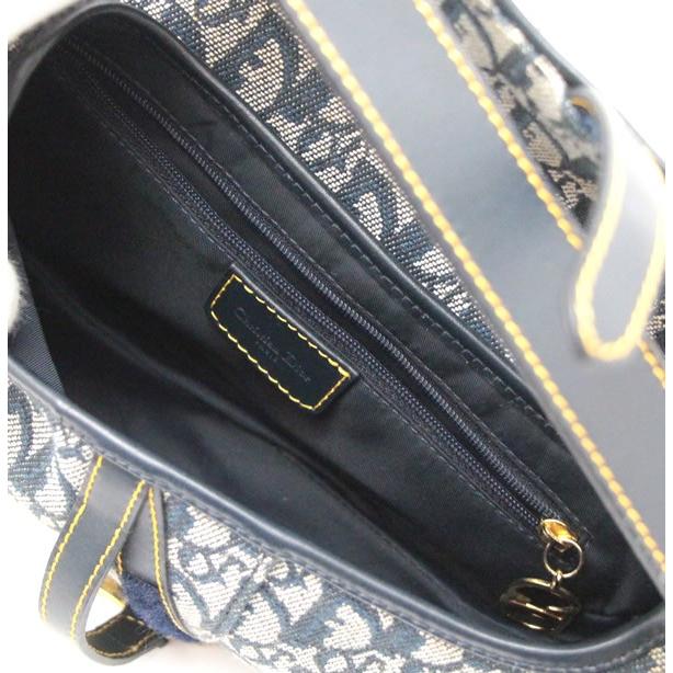 クリスチャンディオール Christian Dior サドルバッグ トロッター ネイビー レザー×キャンバス G金具 【69345 ...