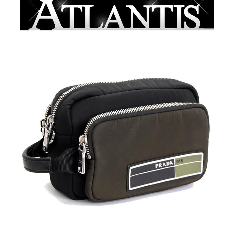 プラダ PRADA ラバーロゴ クラッチバッグ マルチポケット ナイロン 黒×ミリタリーグリーン 【69346】 : atlantis ...