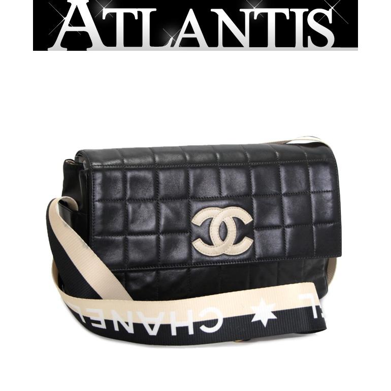 【レア】 シャネル CHANEL チョコバー スポーツライン ショルダーバッグ ラム 黒 6番台 ロゴストラップ 【69711 ...