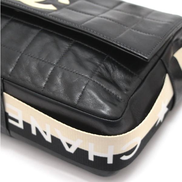 【レア】 シャネル CHANEL チョコバー スポーツライン ショルダーバッグ ラム 黒 6番台 ロゴストラップ 【69711 ...