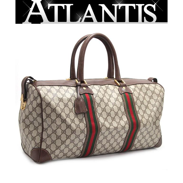 グッチ GUCCI オールドグッチ ボストンバッグ シェリーライン ヴィンテージ PVC×レザー ブラウン 【70152 ...