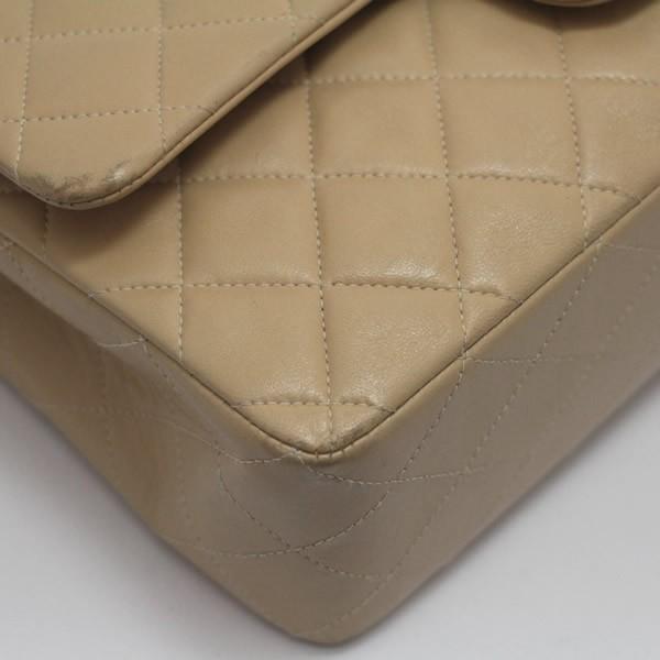 シャネル CHANEL マトラッセ25 ダブルフラップ チェーンショルダーバッグ ラムスキン ベージュ G金具 4番台 【70417 ...