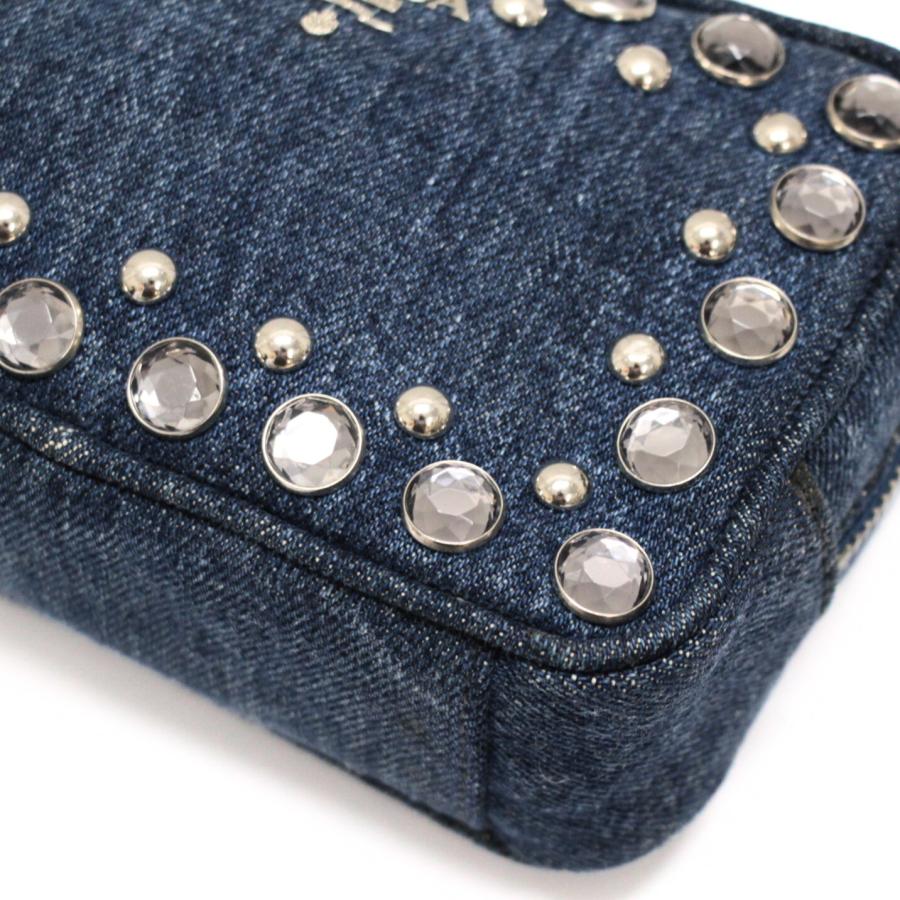 プラダ PRADA ミニショルダーバッグ ポーチ デニム ブルー スタッズ×ビジュー 【72203】 : atlantis - 通販 ...