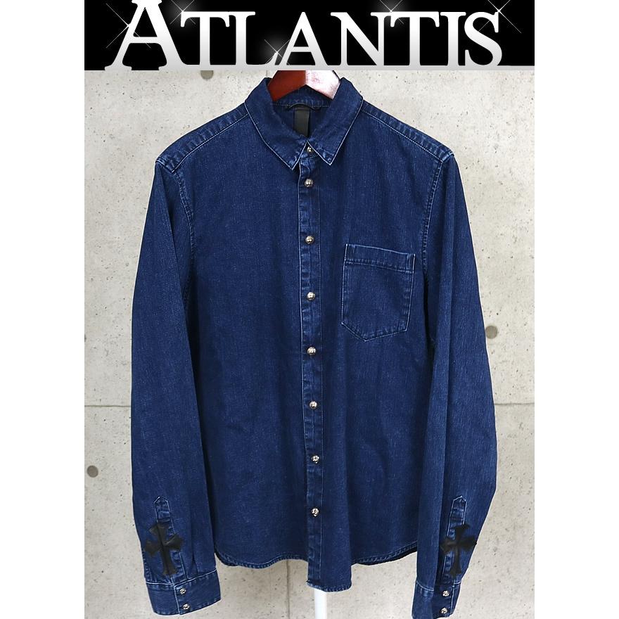 CHROME HEARTS 銀座店 クロムハーツ ルーズエンド クロスパッチ デニム シャツ メンズ size:XL 青 98340 ...