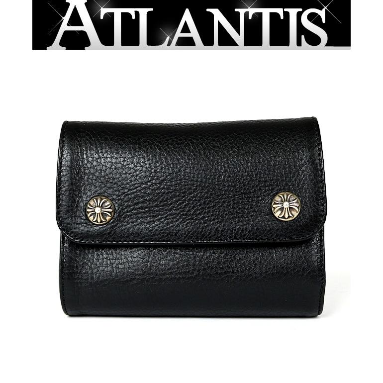 CHROME HEARTS 銀座店 クロムハーツ 新品 ミニウェーブ ウォレット クロスボタン 三つ折財布 SV925 黒 99723 ...