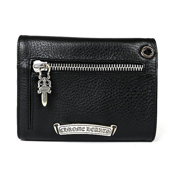 CHROME HEARTS 銀座店 クロムハーツ 新品 ミニウェーブ ウォレット クロスボタン 三つ折財布 SV925 黒 99723 ...