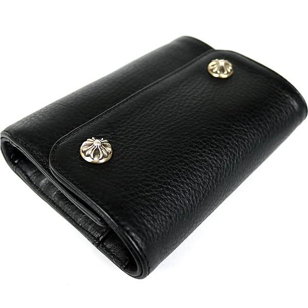 CHROME HEARTS 銀座店 クロムハーツ 新品 ミニウェーブ ウォレット クロスボタン 三つ折財布 SV925 黒 99723 ...