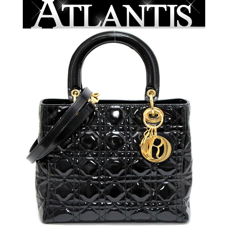 クリスチャンディオール Christian Dior レディディオール カナージュ 2WAYバッグ 黒 パテント 【64199 ...