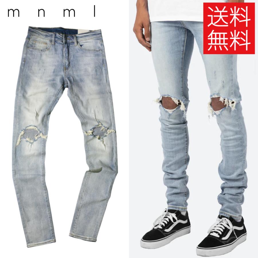 mnml X1 クラッシュ ダメージ スキニー デニム パンツ ブルー 青 STRETCH DENIM Blue ミニマル : Atomicdope - 通販 - Yahoo!ショッピング