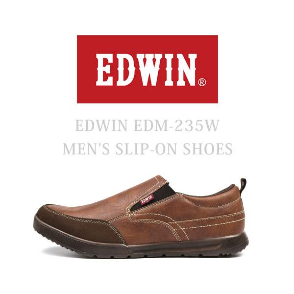 EDWIN（エドウィン） スニーカー メンズ 靴 スリッポン 黒 ブラック ブラウン 防水 雨 軽量 軽い 疲れない 幅広 ワイズ 4E EDWIN EDM-235W : 靴のニシムラ ...