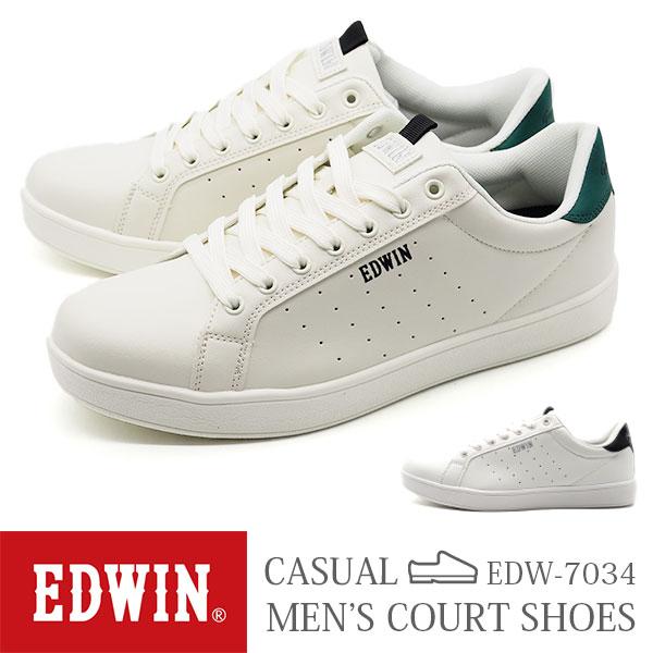エドウィン スニーカー メンズ 靴 白 ホワイト 黒 ブラック 緑 グリーン コートタイプ おしゃれ かっこいい 軽量 軽い 履きやすい 歩きやすい EDWIN EDW-7034 ...