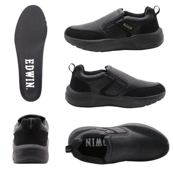 エドウィン スニーカー メンズ スリッポン 靴 黒 ブラック 茶色 ブラウン 防水 雨の日 防滑 滑らない 幅広 3E 軽量 軽い 疲れない 履きやすい EDWIN EDW-7370 ...