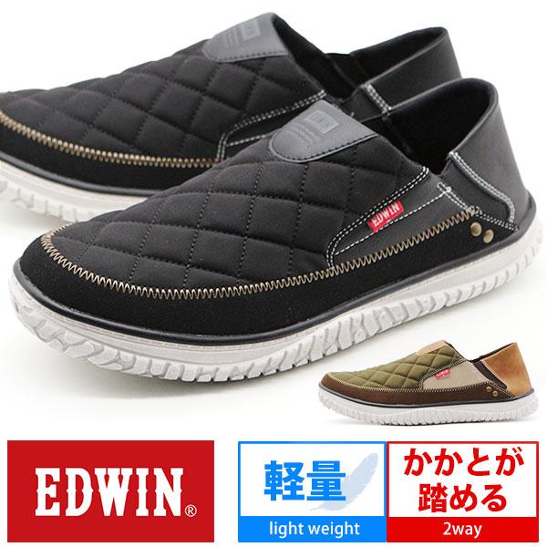 EDWIN エドウィン スニーカー メンズ 靴 黒 ブラック カーキ 幅広 3E 軽量 軽い かかとが踏める サンダル 滑らない 防滑 通勤 通学 仕事 EDW-7768 : 靴のニシムラ ...