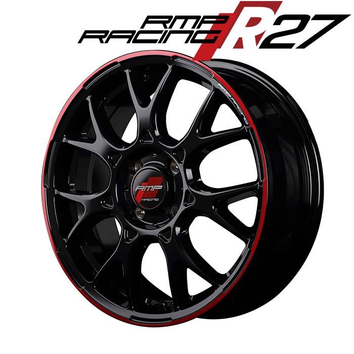 MID RMP RACING R27 (ブラック/リムレッドライン) アルミホイール1本 15×5.0J 4H PCD100 +45 ...
