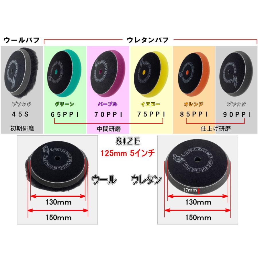 North wolf 5インチ バフ ウレタン ウール 125mm 外径150mm 初期研磨 中間研磨 仕上げ研磨 ポリッシングパッド コンパウンド :northwolf-woolbuff ...