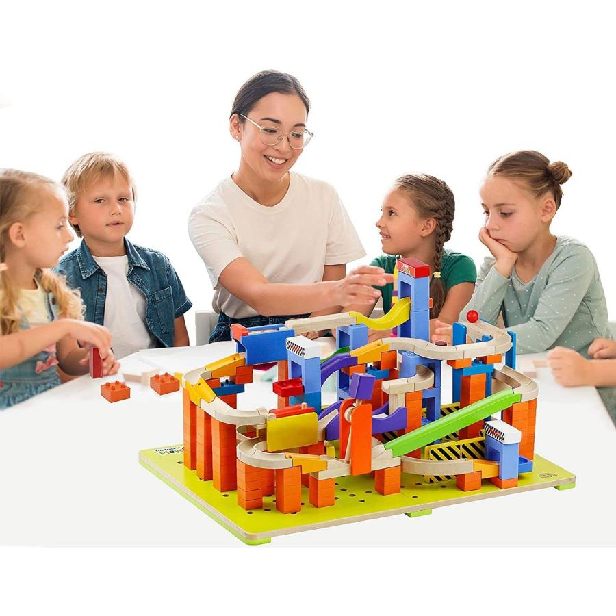 右上Toys Trix Track Double Sprinter Wooden Marble Run for Kids with 62 ...