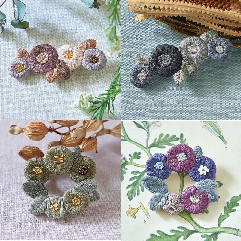 【k.omono】 floret hair accessory ヘアクリップ / floret wreath brooch ブローチ 刺しゅう ...