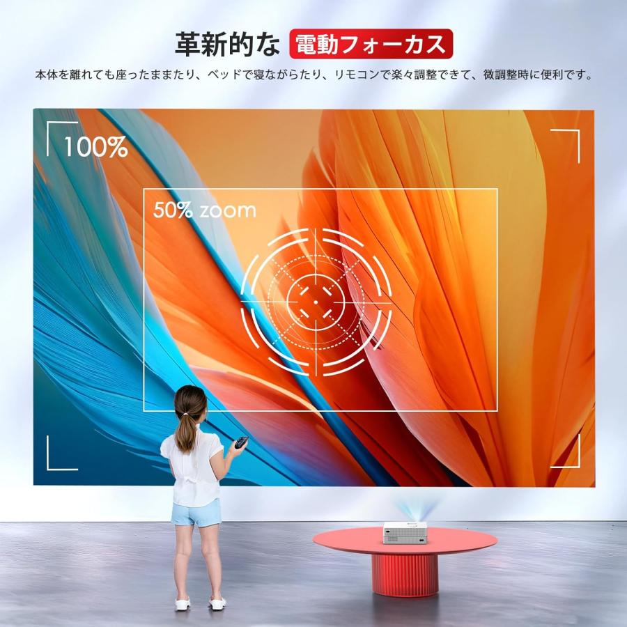 プロジェクター 超小型 17000LM 1080P 短距離投影 5G WiFi Blueooth5.3 4K対応 台形補正 50%ズーム 電動 ...