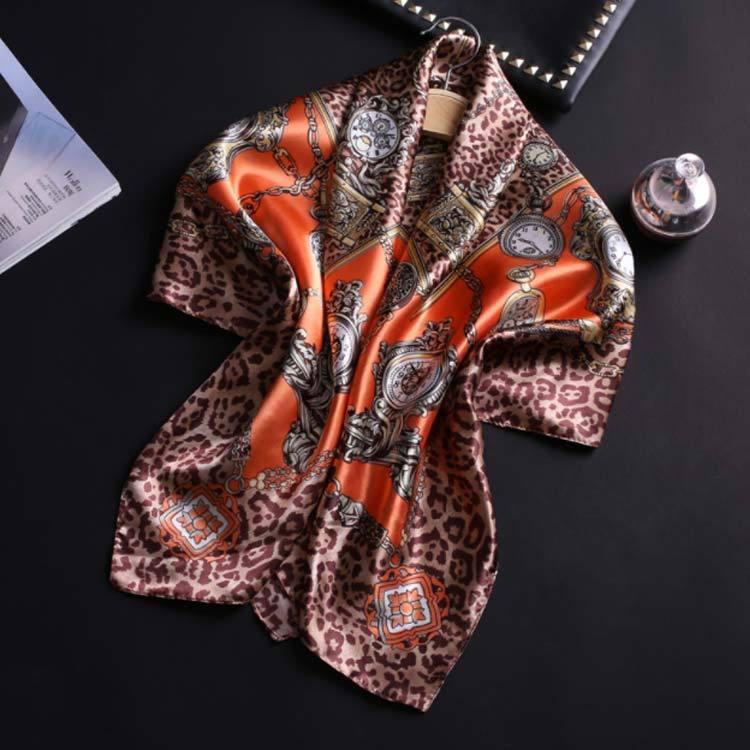 大判 正方形 スカーフ 90cm ヒョウ柄 総柄 レディース ストール シルク調 ハンダナスカーフ ヘアクセサリー バッグチャーム バッグ ...