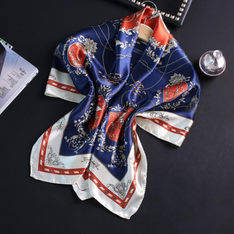 大判 正方形 スカーフ 90cm 総柄 レディース ストール シルク調 ハンダナスカーフ ヘアクセサリー バッグチャーム バッグスカーフ 母の ...