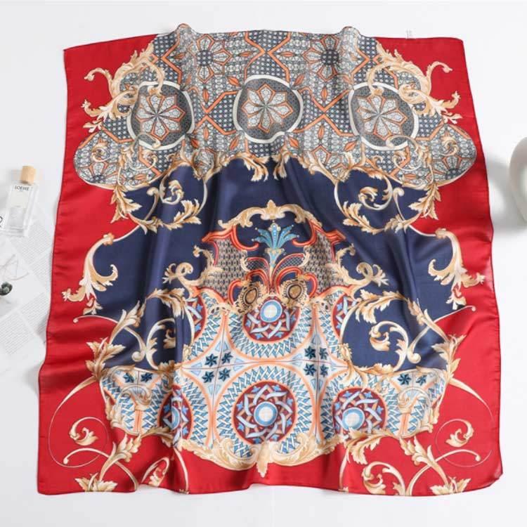 大判 正方形 スカーフ 90cm 総柄 柄 レディース ストール シルク調 ハンダナスカーフ ヘアクセサリー バッグチャーム バッグスカーフ ...