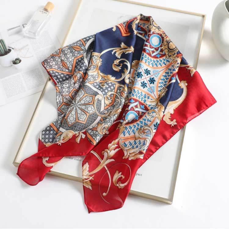 大判 正方形 スカーフ 90cm 総柄 柄 レディース ストール シルク調 ハンダナスカーフ ヘアクセサリー バッグチャーム バッグスカーフ ...
