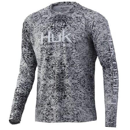 HUK Men's Standard Pattern Pursuit Long Sleeve Performance Fishing Shirt, Turtle Grass-Grey ...