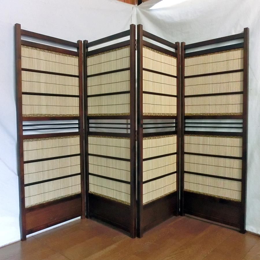 [awa]★簾屏風 4連折りたたみスクリーン DK-22BT 竹どんす巻き 高さ125cm 国産品 パーティション :do-screen-DK ...