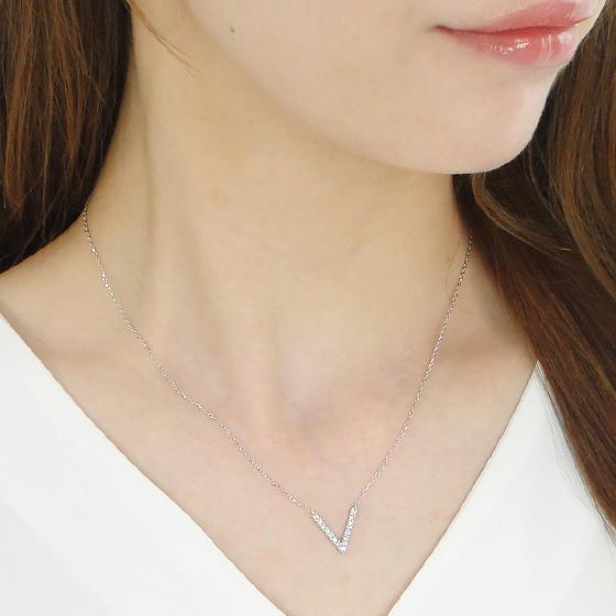 Pt900 0.2ct Vモチーフ ダイヤモンド ネックレス ペンダント 送料無料 ダイヤ ダイア V Vライン VLine V字 人気 プラチナ プレゼント シンプル ben0136 ...