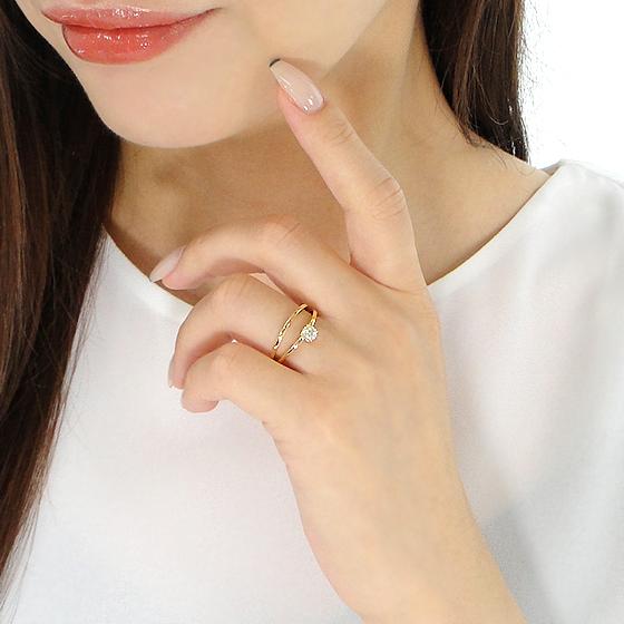 K18 YG PG 0.3ct ダイヤモンド リング 送料無料 18金 K18 18K ゴールド ダイヤ ダイア 4月 誕生石 人気 プレゼント 贈り物 二連 重ね付け 上品 大粒 ...