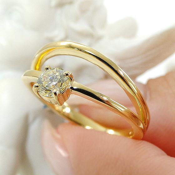 K18 YG PG 0.3ct ダイヤモンド リング 送料無料 18金 K18 18K ゴールド ダイヤ ダイア 4月 誕生石 人気 プレゼント 贈り物 二連 重ね付け 上品 大粒 ...