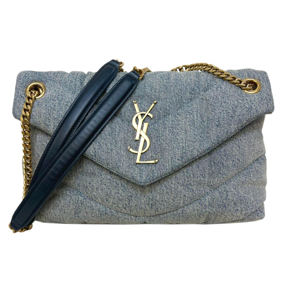 SAINT LAURENT LAULENT PARIS サンローラン パリ バッグ デニム ルルパファー ダブルチェーン セミショルダー ...