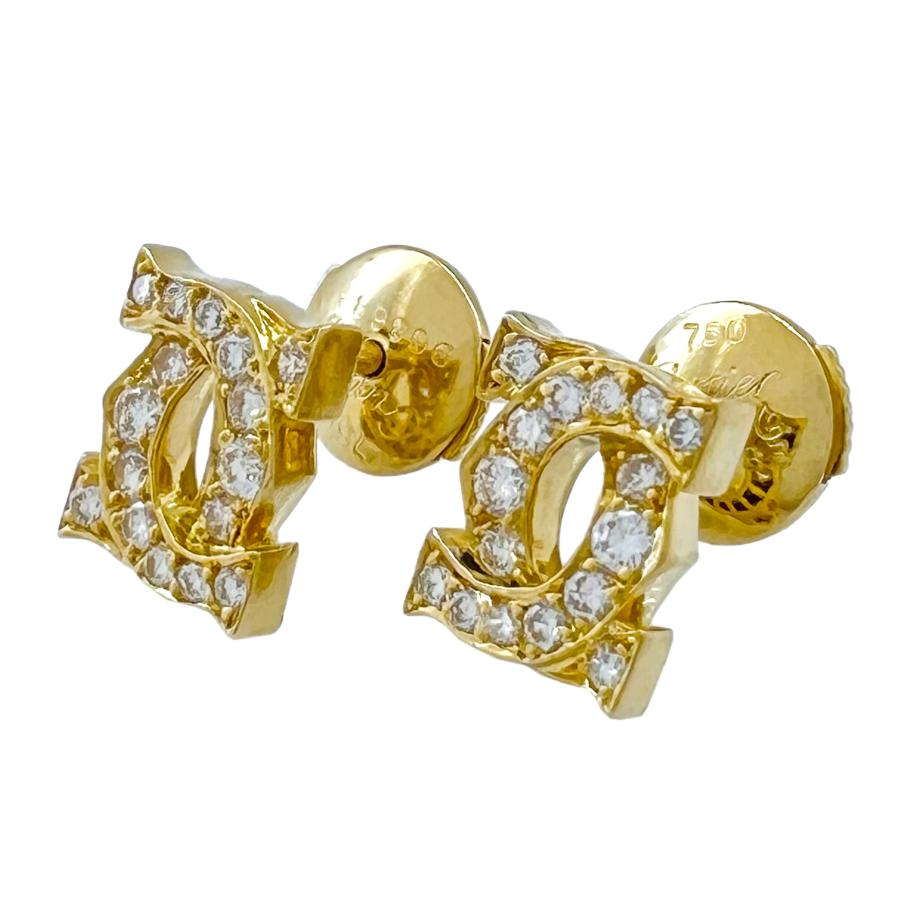 CARTIER カルティエ ピアス アントルラセ ダイヤモンド 2C C2 ロゴ K18 YG 750 イエローゴールド ...