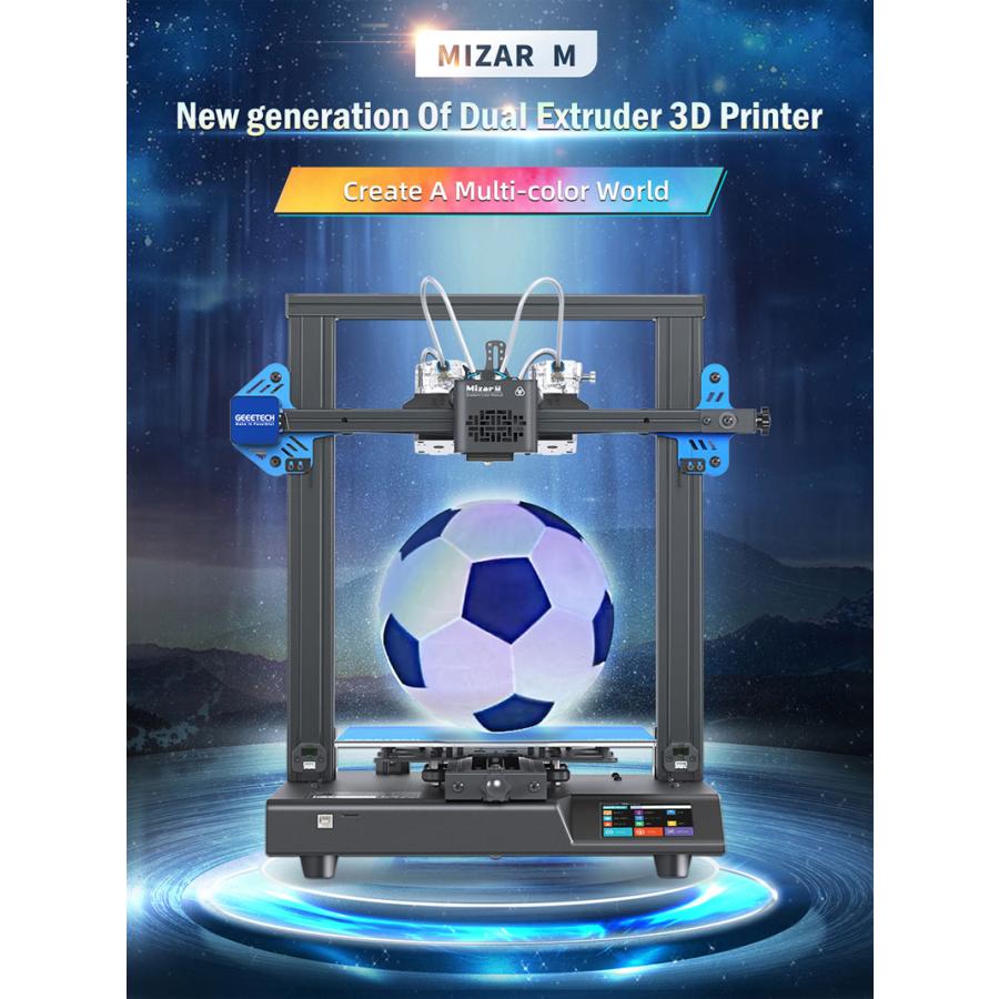 New Geeetech Mizar M Dual Extruder Multi Color 3D プリンター、デュアル Z 軸、TMC2208 サイレント ドライバー、印刷ボリューム ...