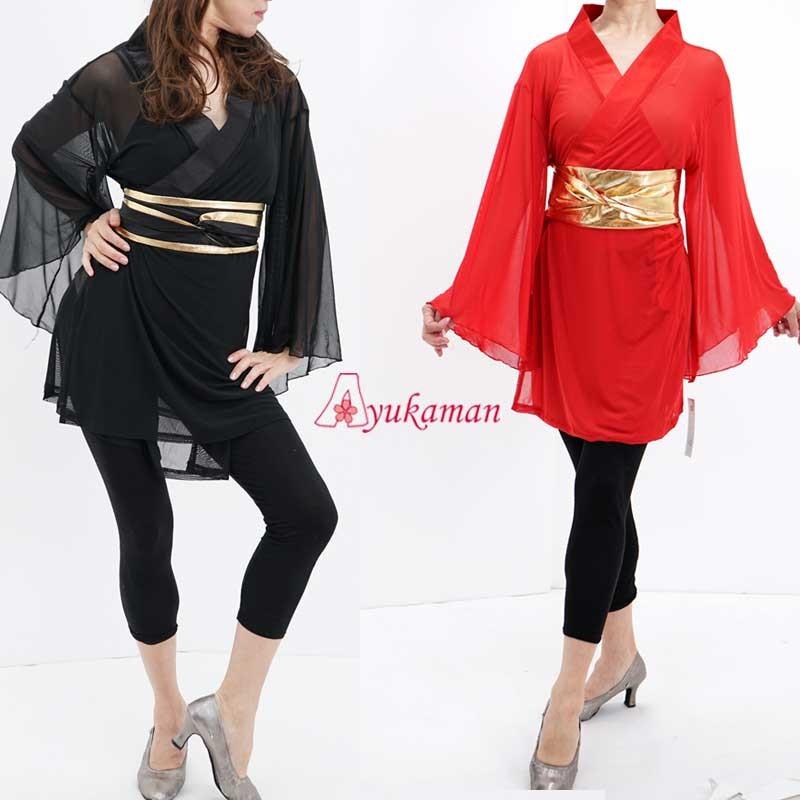 ゆうパケット 送料無料 よさこい 衣装 和風 ダンス 着物ドレス ロック【cwa-a1081】1081シースルー メタリック ゴールド 帯 黒 ...