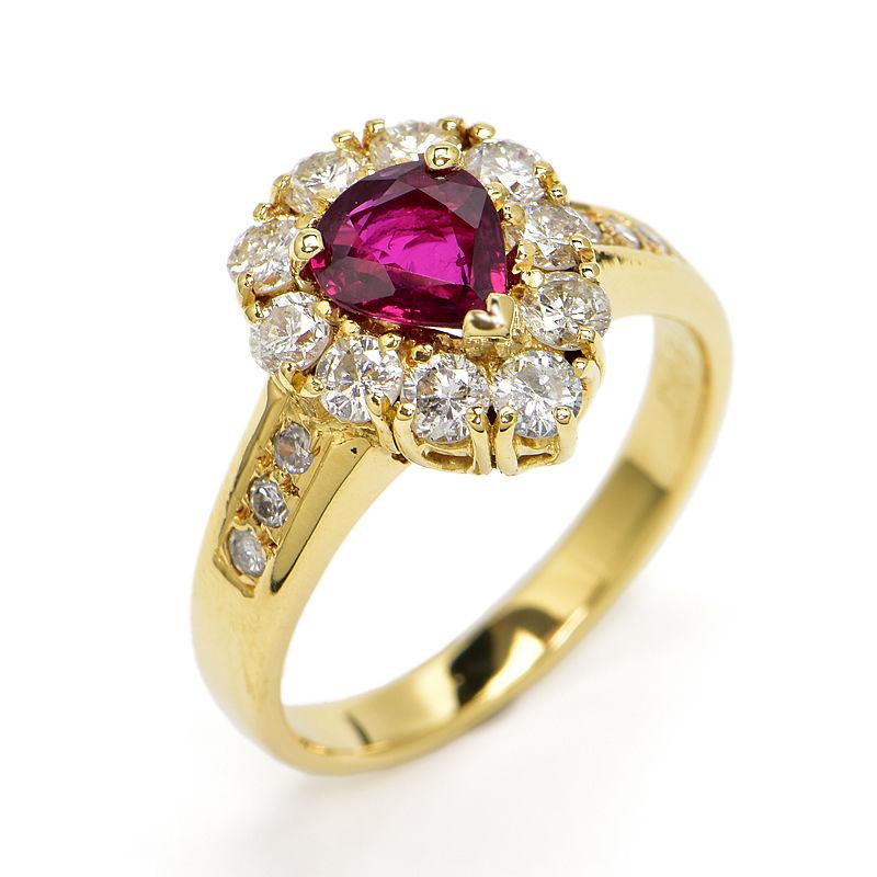 0.71ct天然ルビーリング 11号 K18YG 合計0.8ct天然ダイヤ ペアシェイプカット 涙型 雫型 赤 金無垢 イエローゴールド 中古 送料無料 : 麻布十番Blanc - 通販 ...