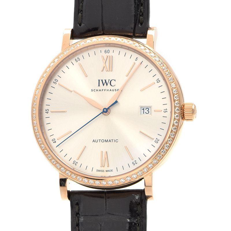 [3年保証] IWC メンズ ポートフィノ IW356515 K18PG OH済み シルバー文字盤 ダイヤベゼル 革ベルト 自動巻き 腕時計 ...