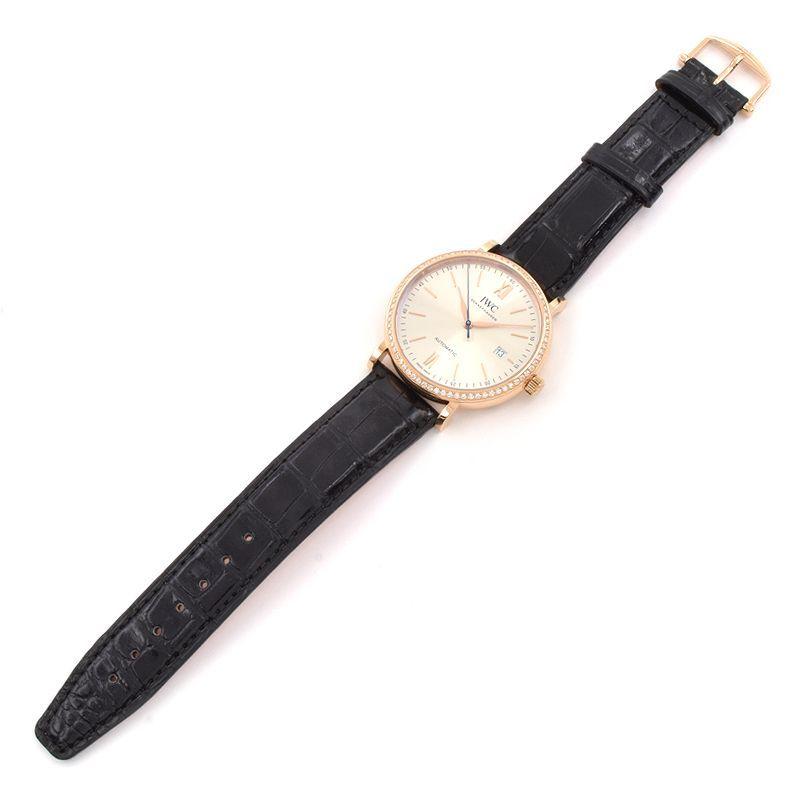 [3年保証] IWC メンズ ポートフィノ IW356515 K18PG OH済み シルバー文字盤 ダイヤベゼル 革ベルト 自動巻き 腕時計 ...