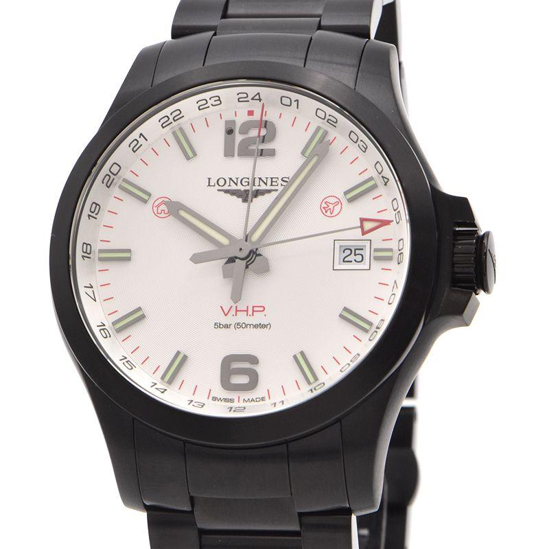 コンクエスト ロンジン メンズ V.H.P. GMT L3.728.2.76.6 ホワイトダイアル 白文字盤 クオーツ 腕時計 中古 送料無料 ...