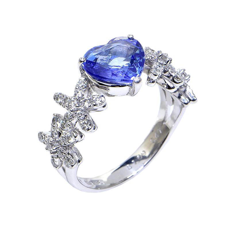 Ponte Vecchio ポンテヴェキオ 1.69ct天然サファイアリング 10号 K18WG 合計0.47ct天然ダイヤモンド ハートモチーフ 地金 地金4.9g 中古 送料無料 ...