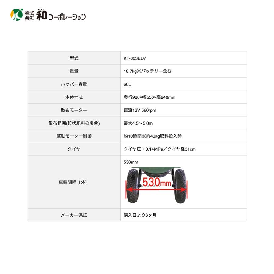 和コーポレーション｜KAZ 電動肥料散布機「撒きざんまい」3輪タイプ ホッパー容量60L KT-603ELV｜法人様限定 : AZTEC ビジネスストア - 通販 - Yahoo!ショッピング
