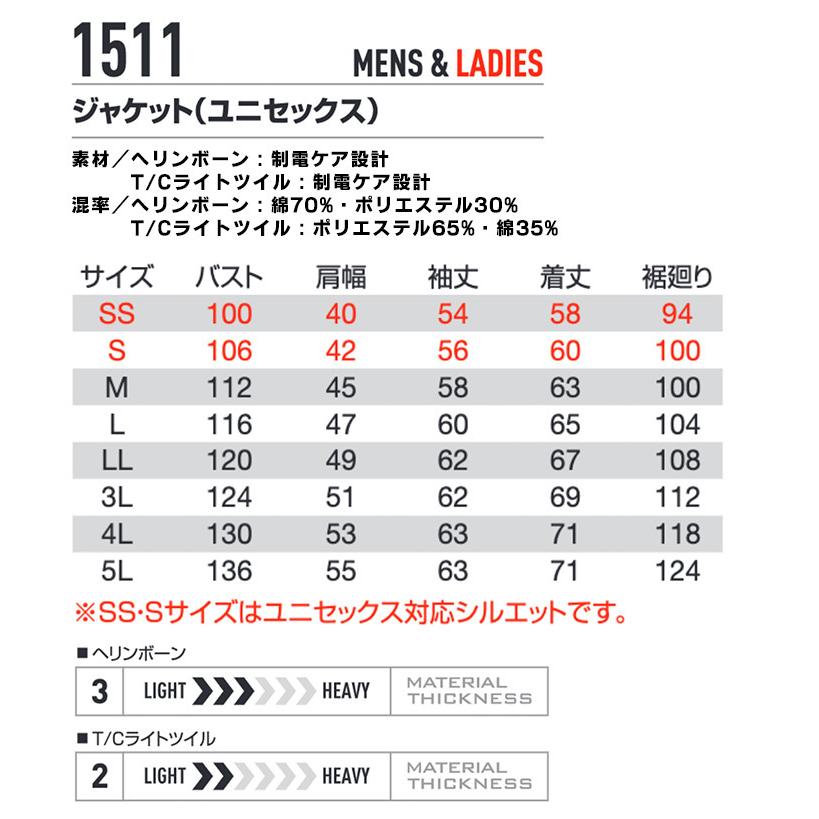 BURTLE バートル 長袖ジャケット 1511 春夏 作業服 作業着 ブルゾン ジャンバー 1511シリーズ : アズマクロージング - 通販 - Yahoo!ショッピング