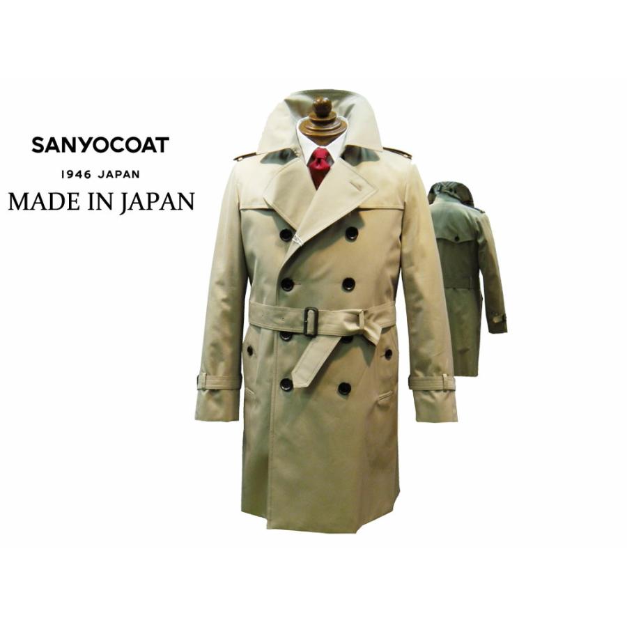 SANYO COAT 100年コート 日本製 国内縫製 GIZAコットン ギャバジン トレンチ ハーフコート ベージュ ”撥水加工” 秋・冬モデル 着心地が違う！！ :10004394:B ...