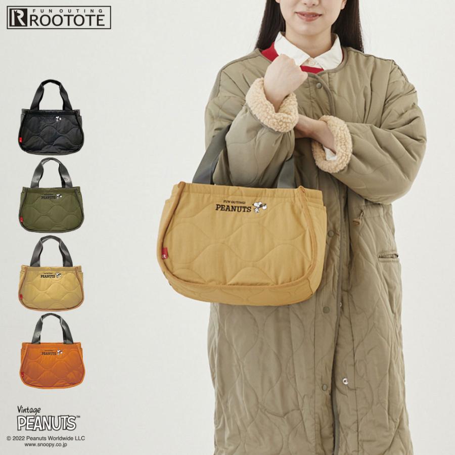 2022新作 スヌーピーバッグ ROOTOTE IP.デリ.キルト.ピーナッツ スヌーピーコラボ スヌーピートートバッグ ルートート DELI PEANUTS-7T 8270 ブラック ...
