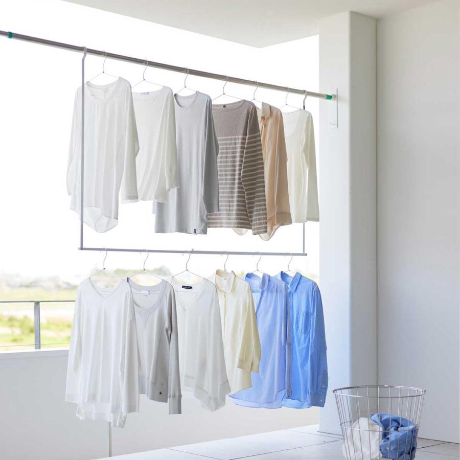 tower 物干し竿 山崎実業 正規品 タワー 折り畳み伸縮物干し2段ハンガー ハンガーバー 1291 ホワイト : BACK - 通販 - Yahoo!ショッピング