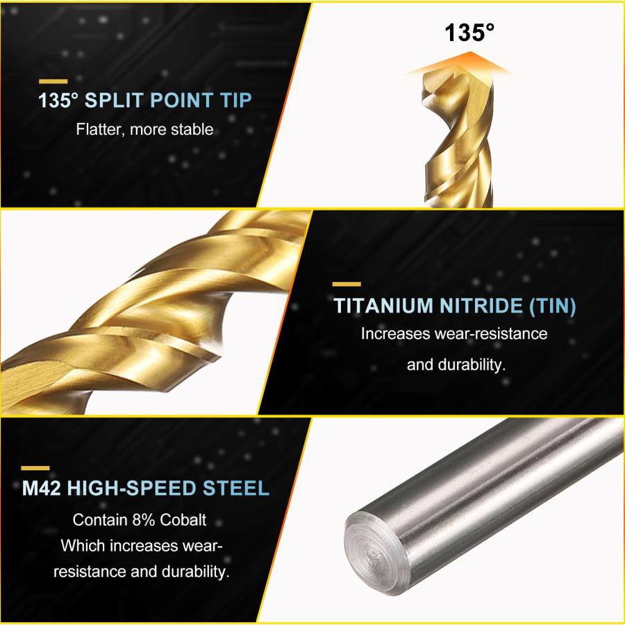PATIKIL 1.4mmドリルビット M42 8%コバルト高速鋼ジョバー直柄135°チタンニトリド（TiN）コーティング ハードメタルステンレス鋼用 : 晩田商店3 - 通販 - Yahoo ...
